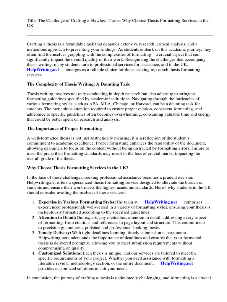 Thesis Formatting Services Uk | PDF | Thesis | Essays