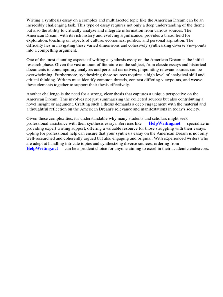 Synthesis Essay American Dream | PDF
