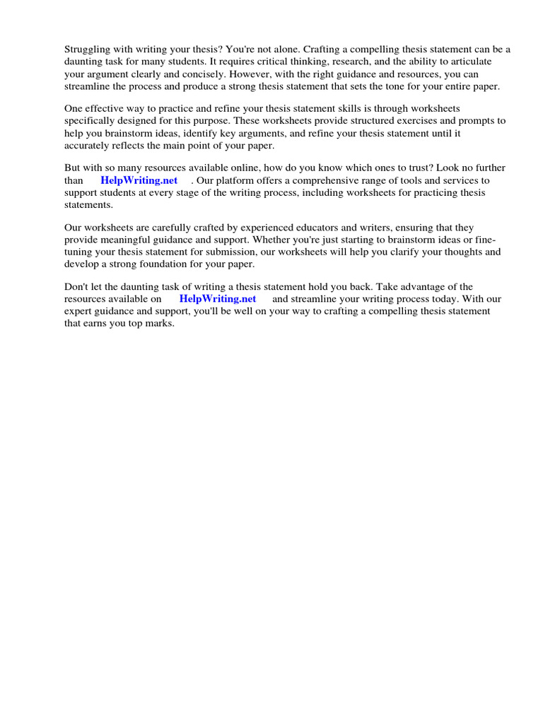 Worksheets for Practicing Thesis Statements | PDF | Worksheet | Essays