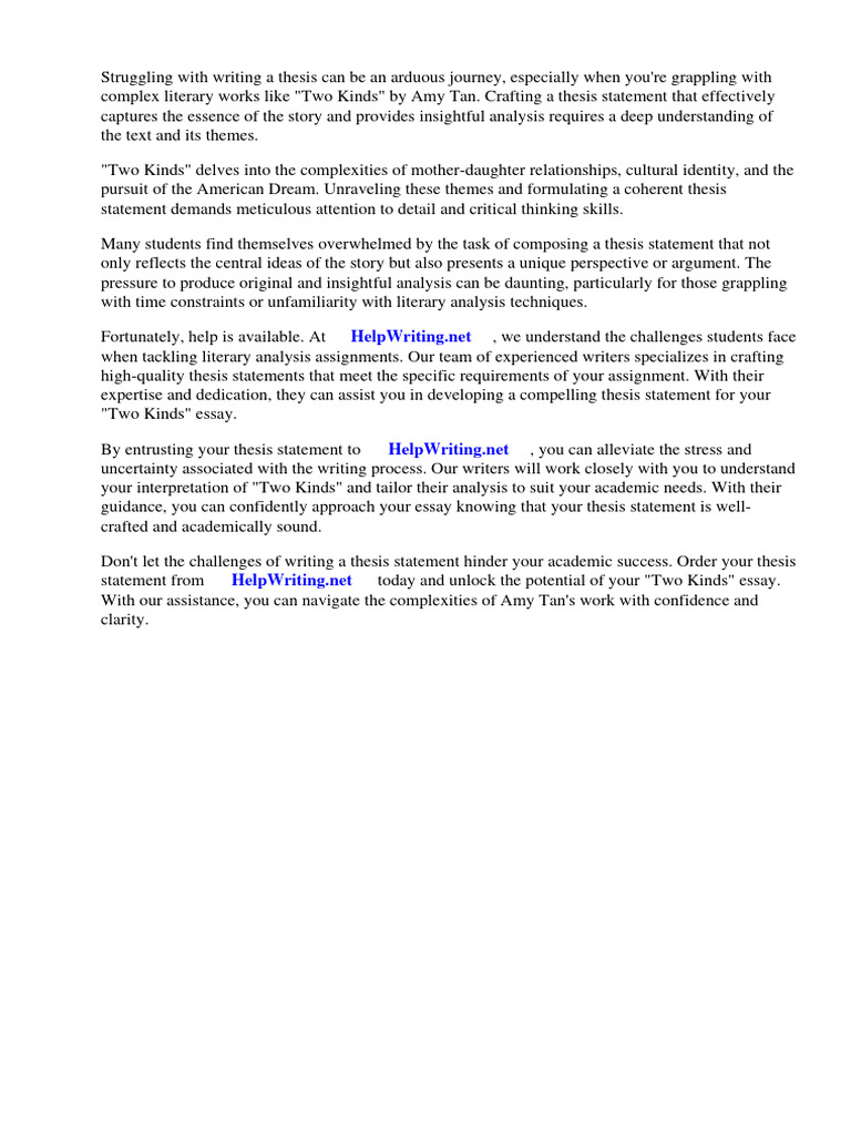 Two Kinds Amy Tan Thesis Statement | PDF | Narration | Essays