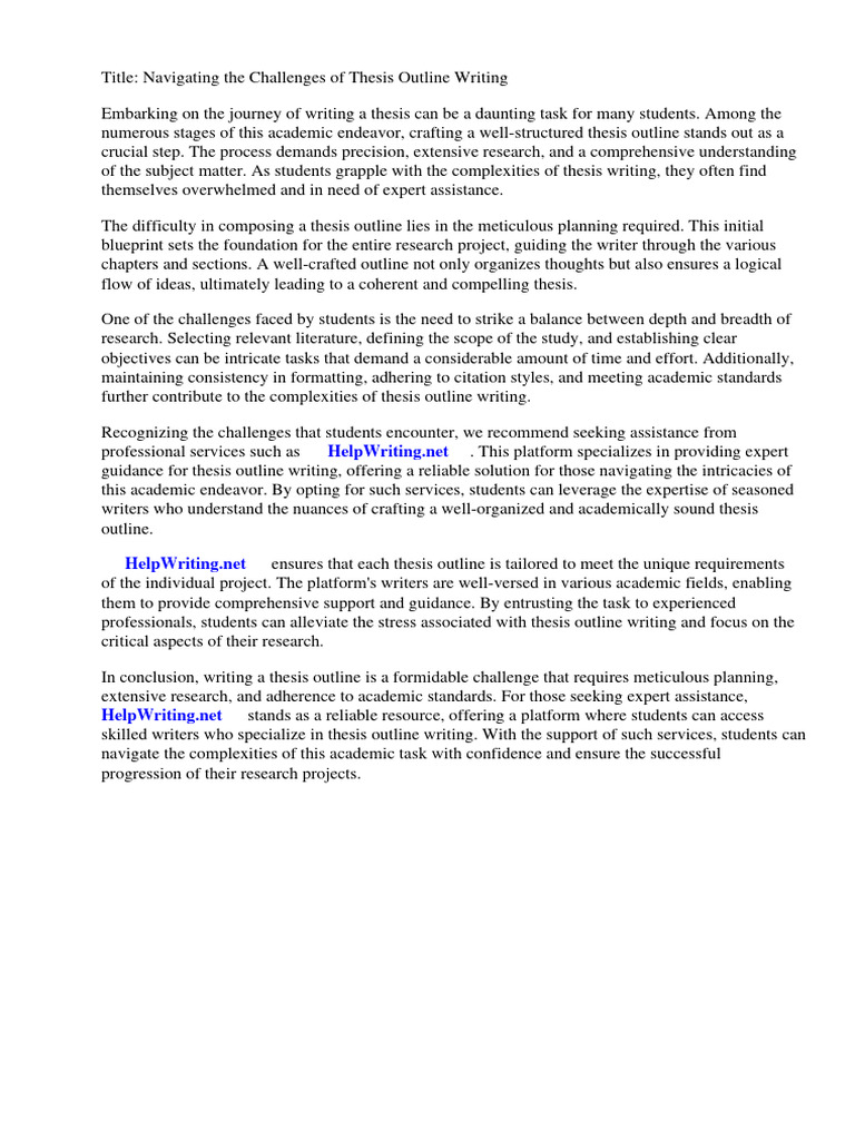 Thesis Outline Writing | PDF | Thesis | Essays Thesis Outline Writing | PDF | Thesis | Essays