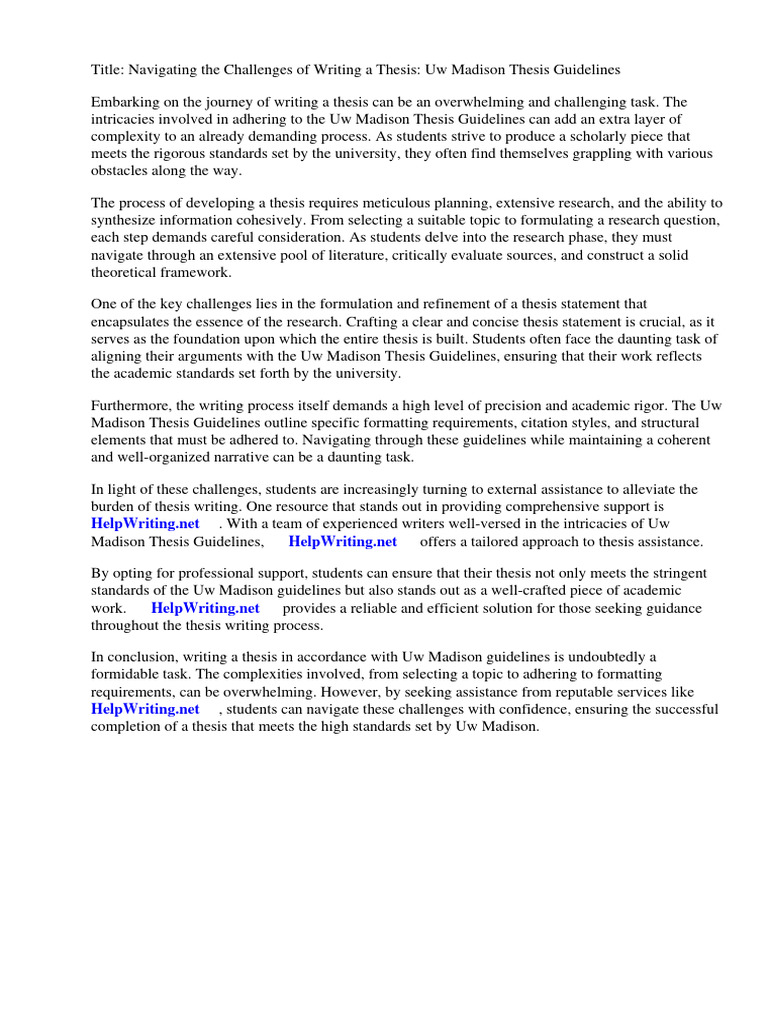 Uw Madison Thesis Guidelines | PDF | Speed Reading | Thesis