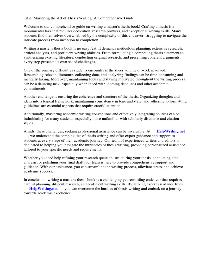 How To Write A Masters Thesis Book | PDF | Thesis | Books
