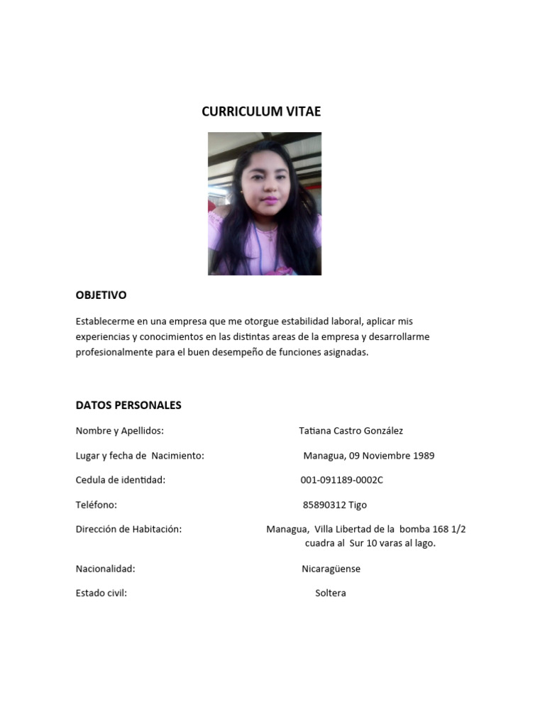 Curriculum Vitae Tatiana Castro | PDF
