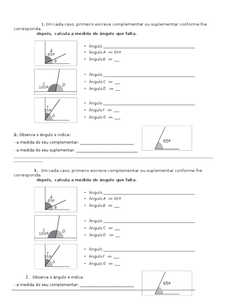 Ângulos Complementares e Suplementares | PDF