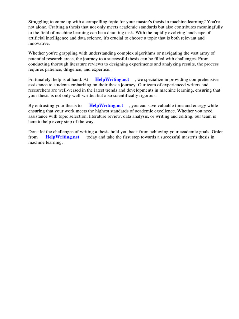 Master Thesis Topics in Machine Learning | PDF