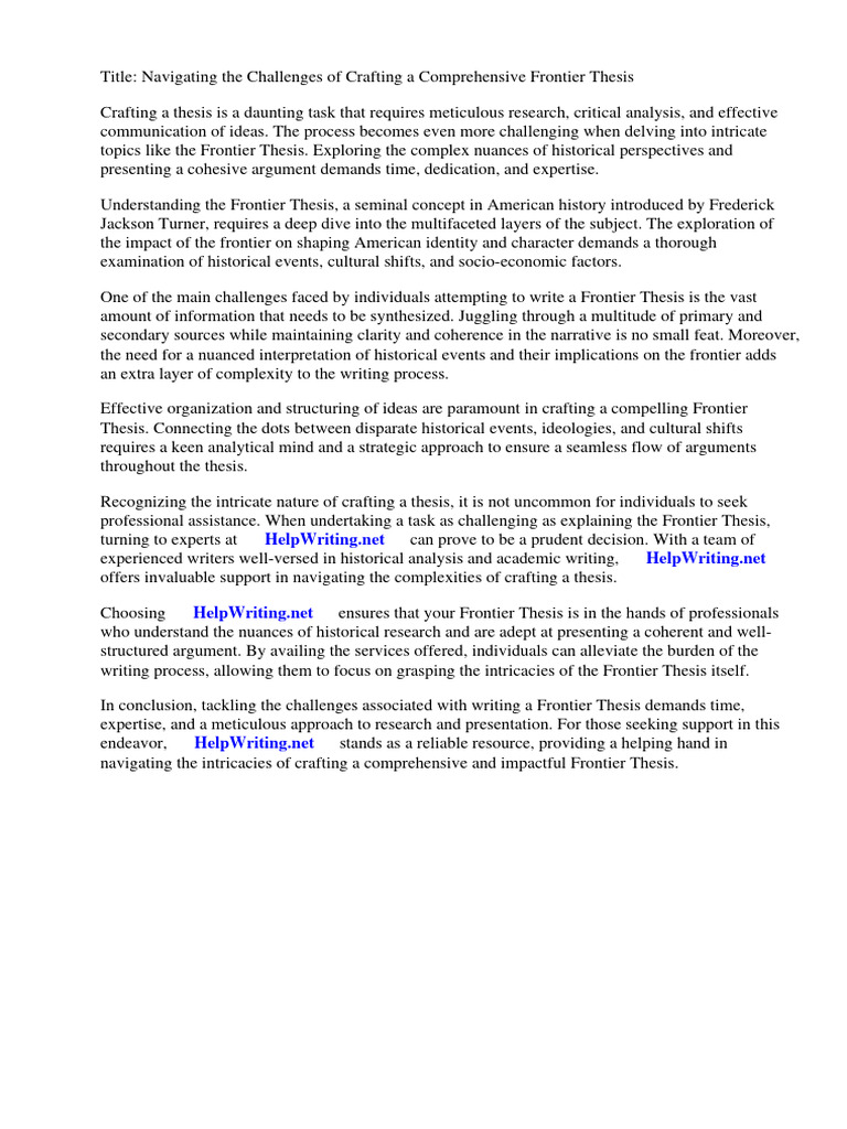 Frontier Thesis Explained | PDF | American Frontier | The United States