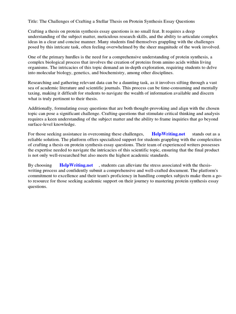 Protein Synthesis Essay Questions | PDF | Translation (Biology ...