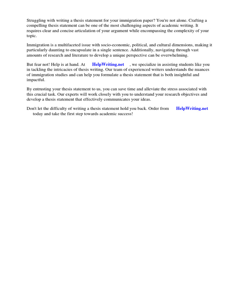 Thesis Statement Immigration Paper | PDF