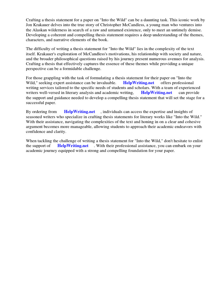 Thesis Help for "Into the Wild" | PDF | General Fiction