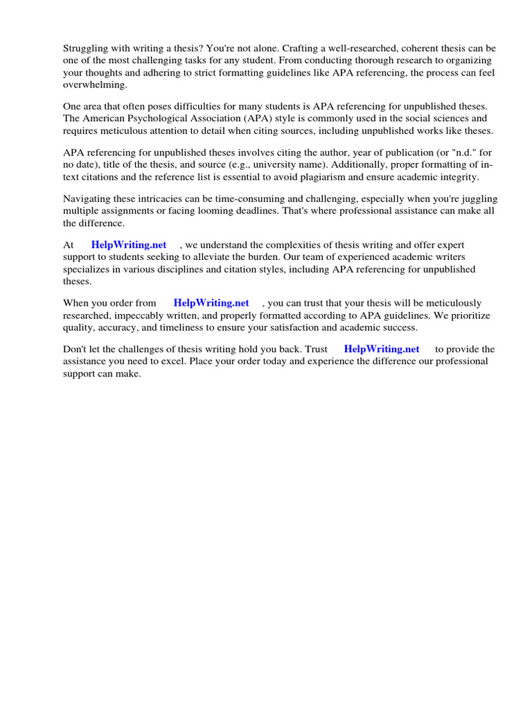 Apa Referencing Thesis Unpublished | PDF | Apa Style | Citation