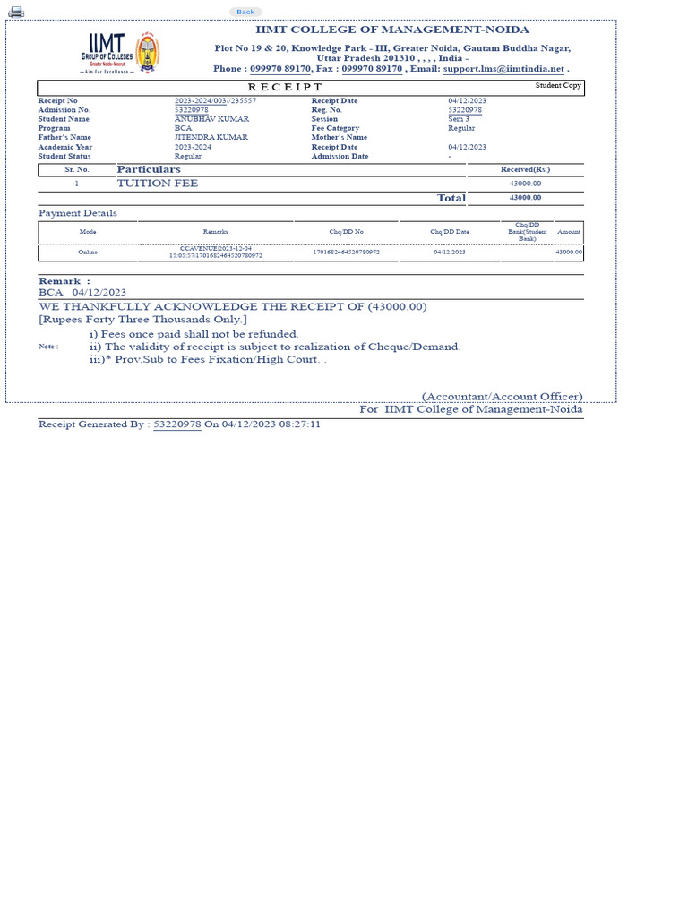 Corecampusadminreportsnew Common Receipt - Phptrans No 54829 ...