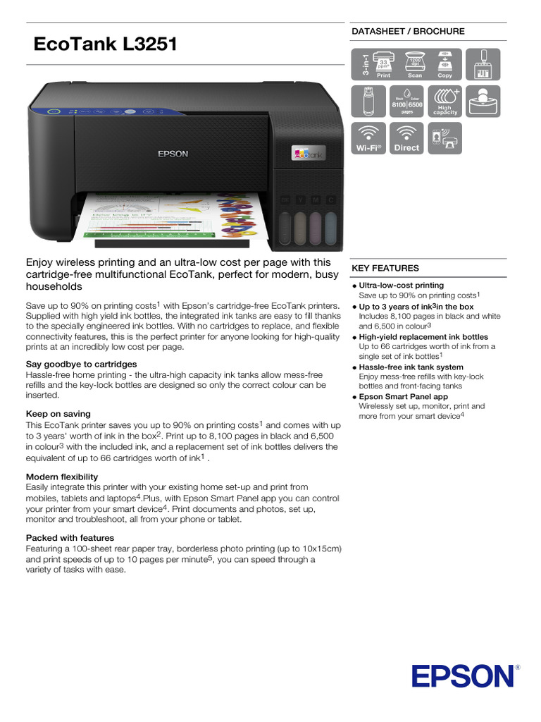 Ecotank l3251 Datasheet | PDF | Microsoft Windows | Printer (Computing)