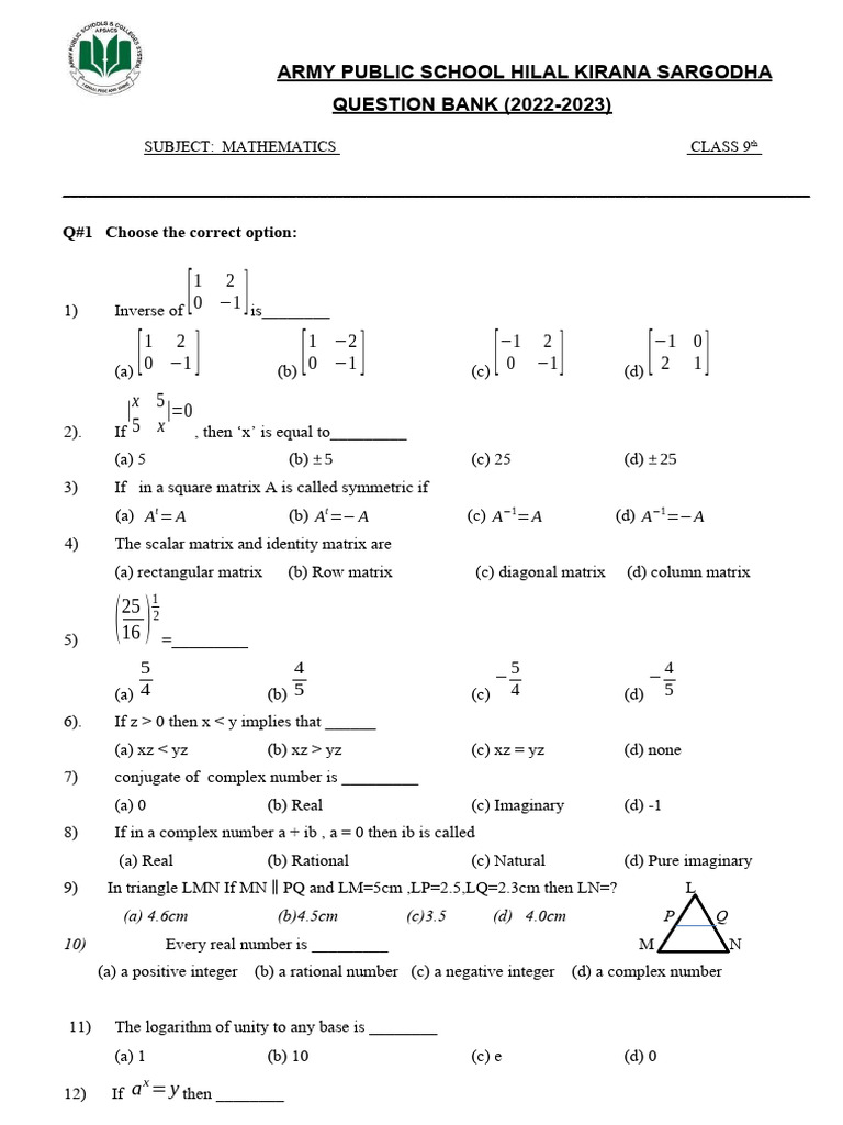Question Bank 9th Maths | PDF