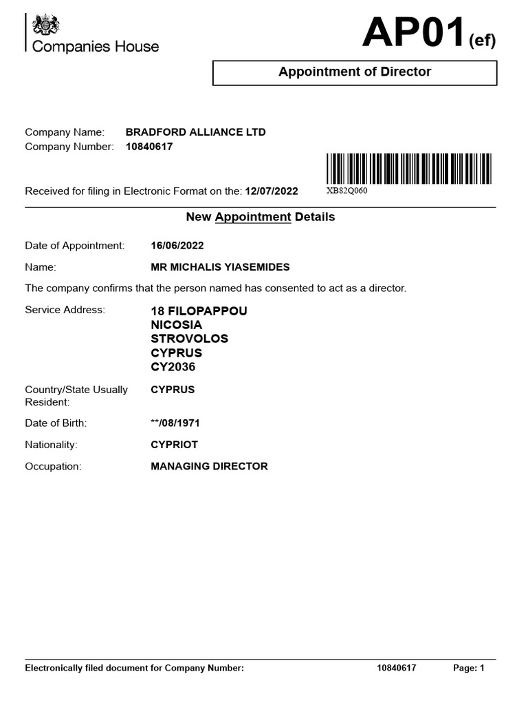 AP01 Appointment of A Director | PDF