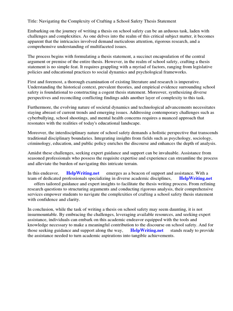 School Safety Thesis Statement | PDF | Safety | Essays