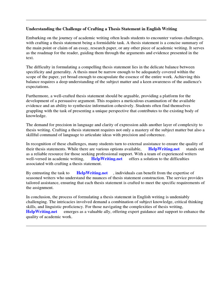 What Is A Thesis Statement in English Writing | PDF | Essays | Thesis