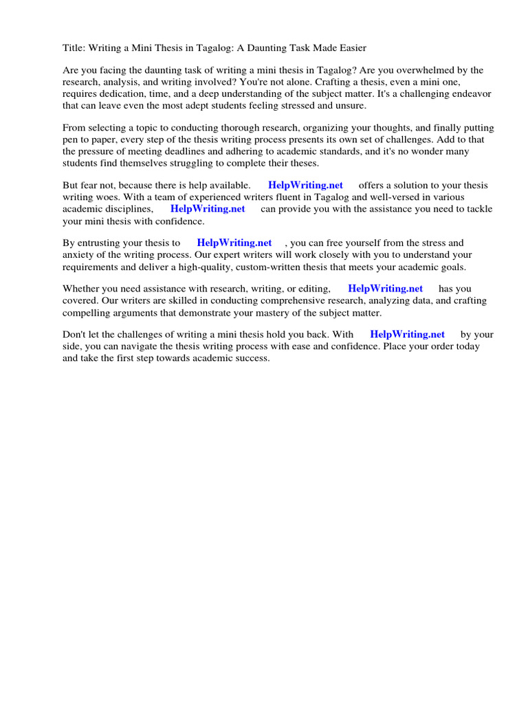 Mini Thesis Example Tagalog | PDF | Tagalog Language | Thesis