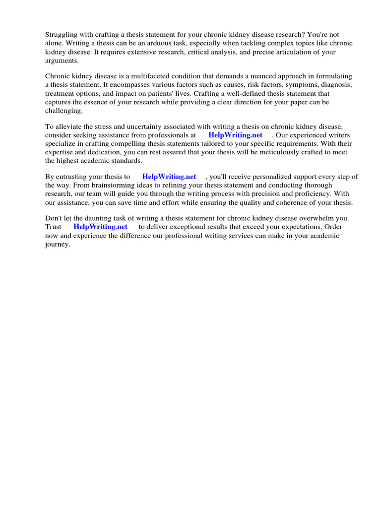Thesis Statement For Chronic Kidney Disease | PDF