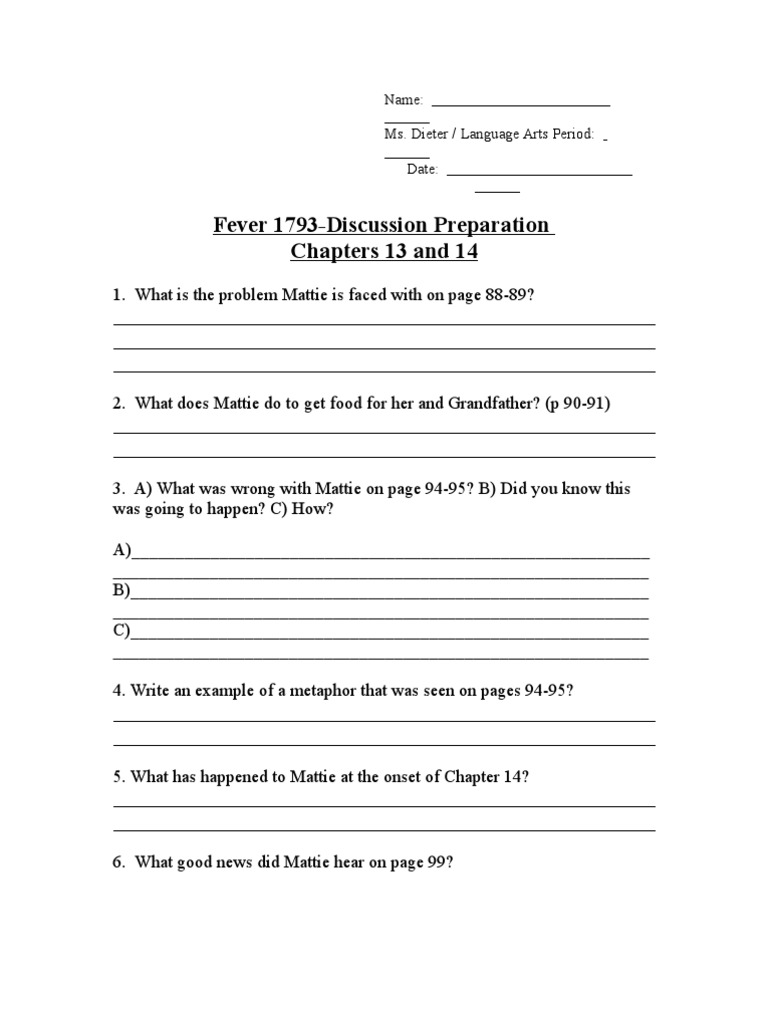Discussion on Fever 1793 Chapters 13-14 | PDF