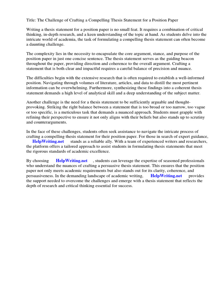 Sample Thesis Statement Position Paper | PDF | Essays | Thesis