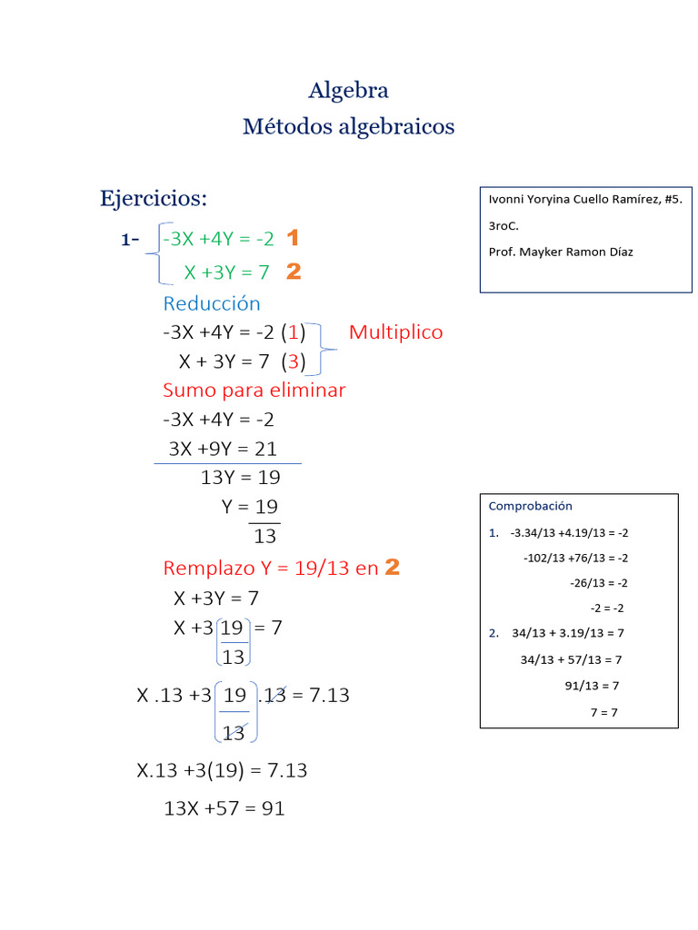 Métodos Algebraicos, Ejercicios | PDF