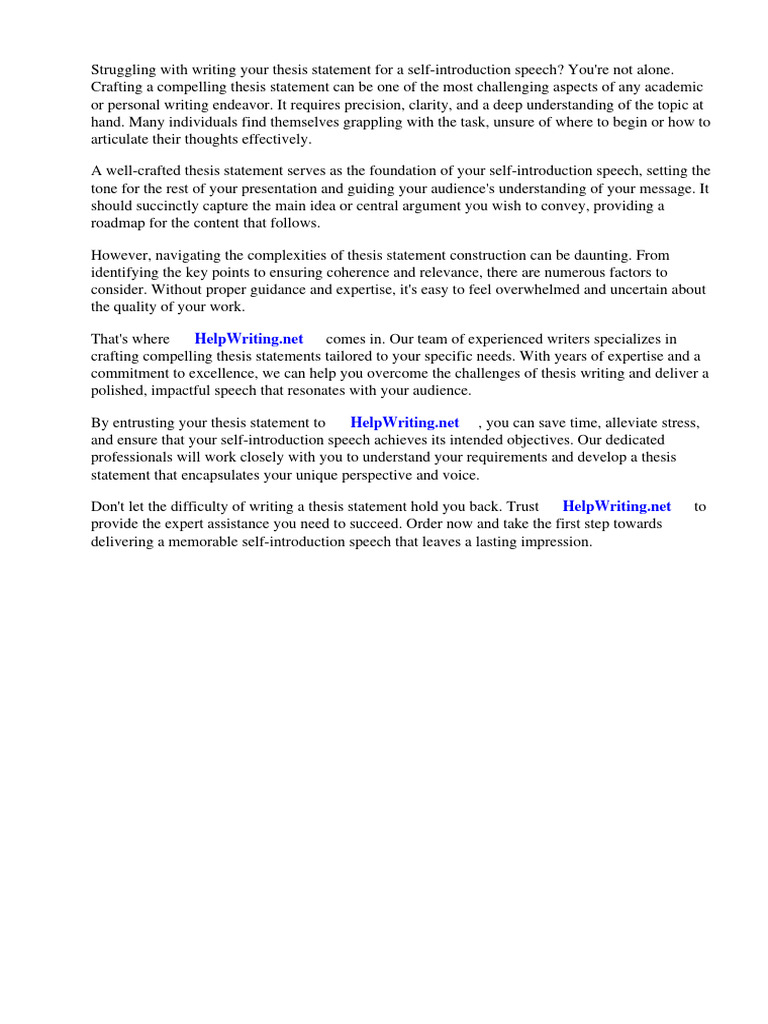 Examples of Thesis Statement For Self Introduction Speech | PDF ...