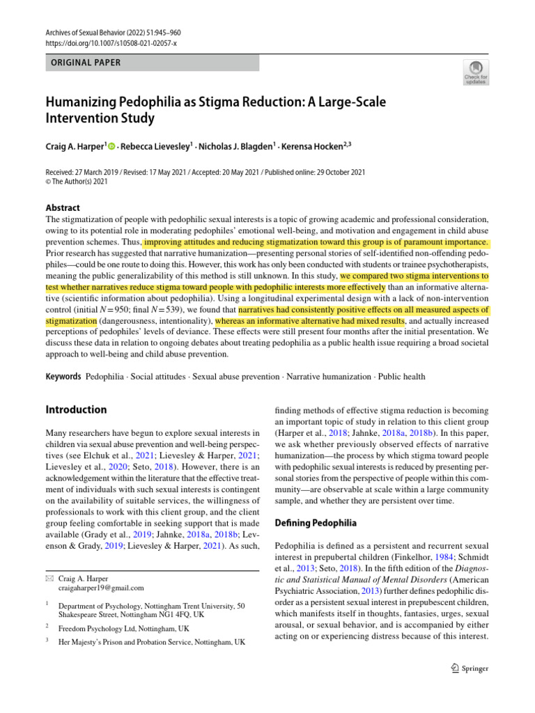 Humanizing Pedophilia: Stigma Reduction Study | PDF | Pedophilia ...