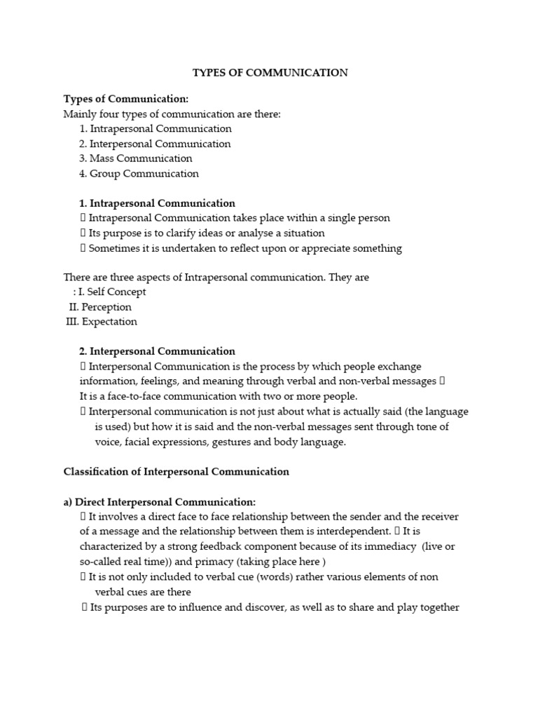 Types of Coomunication | PDF | Communication | Interpersonal Communication