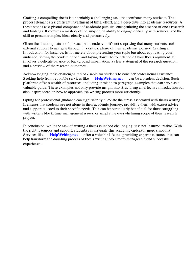 Thesis Intro Paragraph Examples | PDF | Essays | Thesis