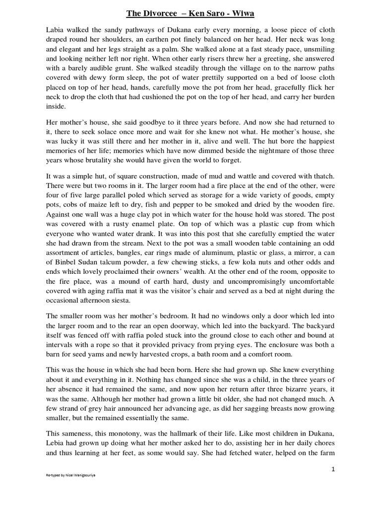 The Divorcee Short Story - Ken Saro Wiwa | PDF | Religion & Spirituality