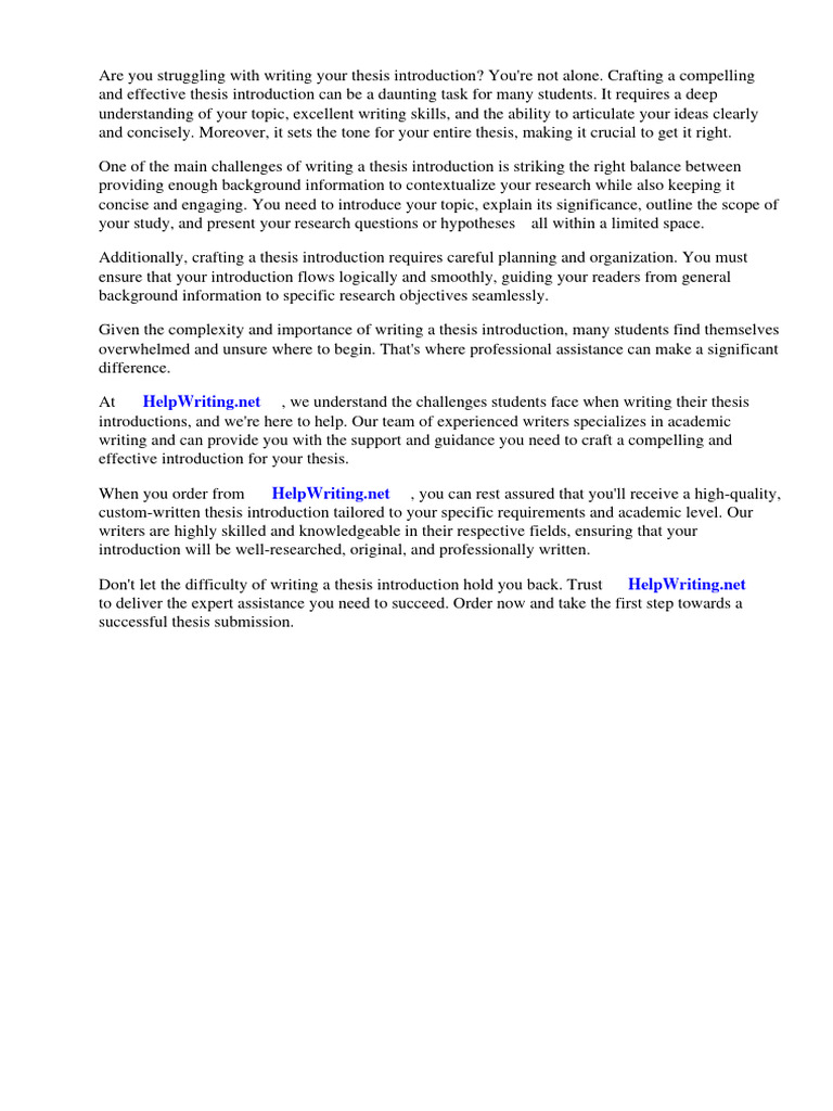 Sample Of A Thesis Introduction Pdf Essays Thesis