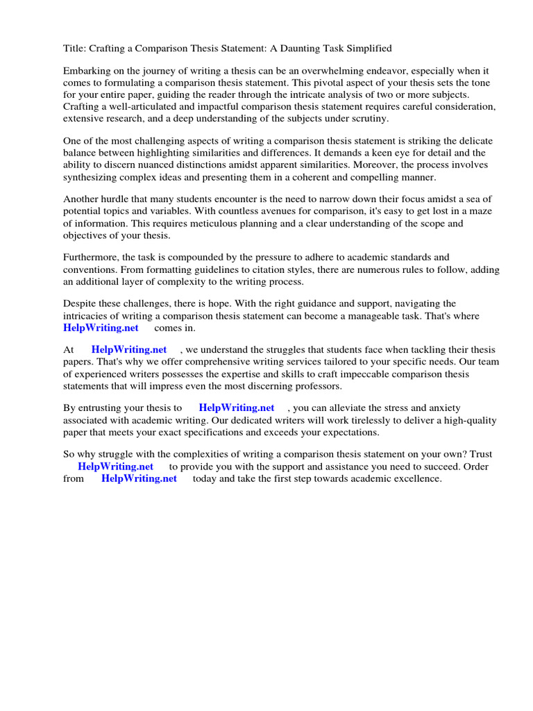 A Comparison Thesis Statement Examples | PDF | Essays | Thesis