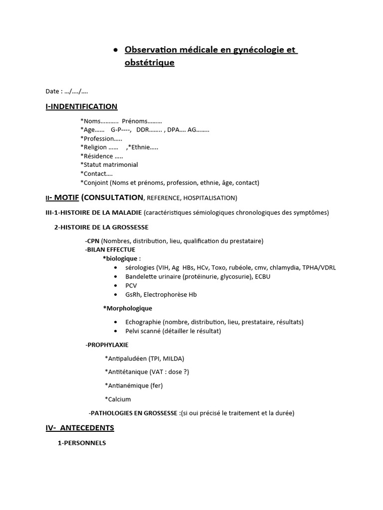 Observation Médicale en Gynécologie Et Obstétrique | PDF
