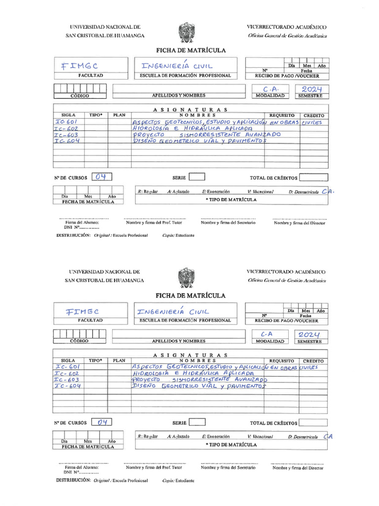 Ficha De Matricula Pdf