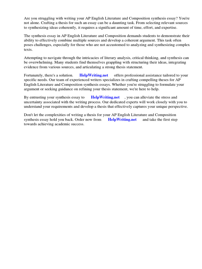 AP English Literature and Composition Synthesis Essay | PDF