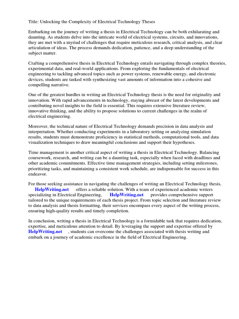 Electrical Technology Thesis Title | PDF