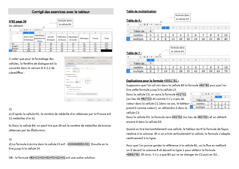 Corrigé Des Exercices Avec Le Tableur: Formule Dans La Cellule D3 Formule Dans La Cellule B5 | PDF