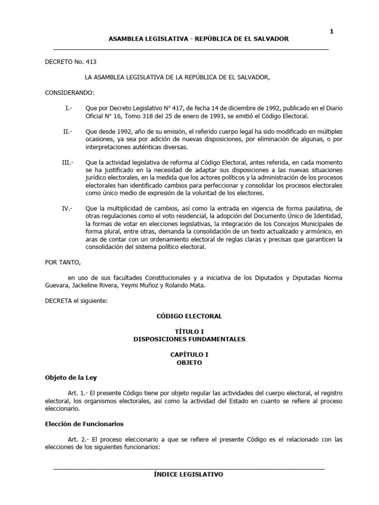 Codigo-Electoral El Salvador - 06-10-2023 | PDF Codigo-Electoral El Salvador - 06-10-2023 | PDF