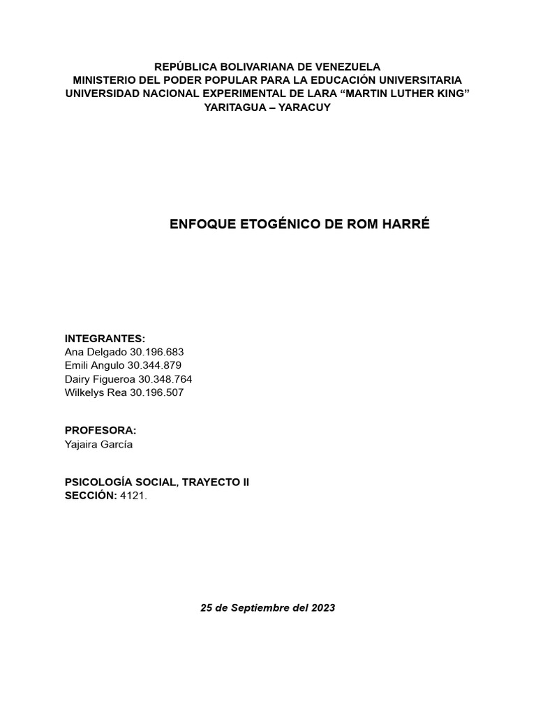 Enfoque Etogénico de Rom Harré | PDF | Sicología | Psicología Social
