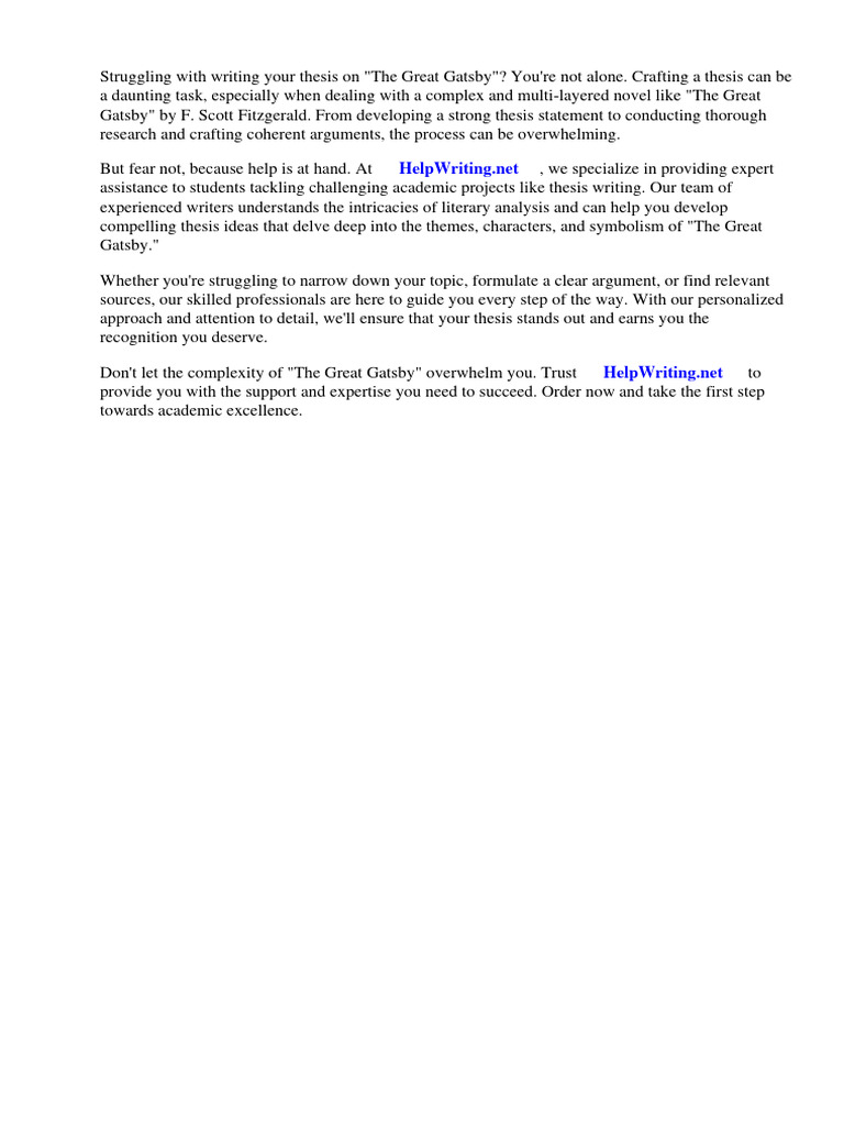 Thesis Help for The Great Gatsby | PDF