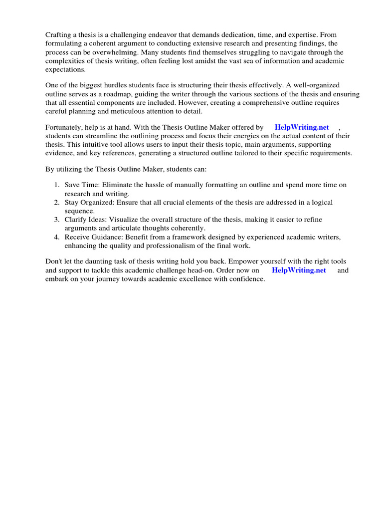 Thesis Outline Maker | PDF | Thesis | Essays Thesis Outline Maker | PDF | Thesis | Essays