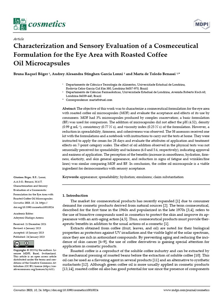 Characterization And Sensory Evaluation Of A Cosmeceutical Formulation For The Eye Area With
