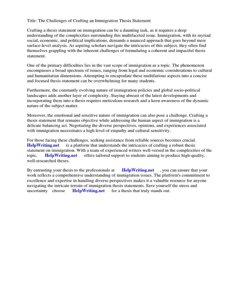 Immigration Thesis Statement | PDF
