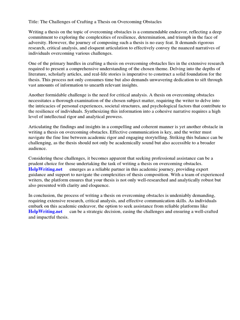 Thesis About Overcoming Obstacles | PDF | Psychological Resilience | Thesis