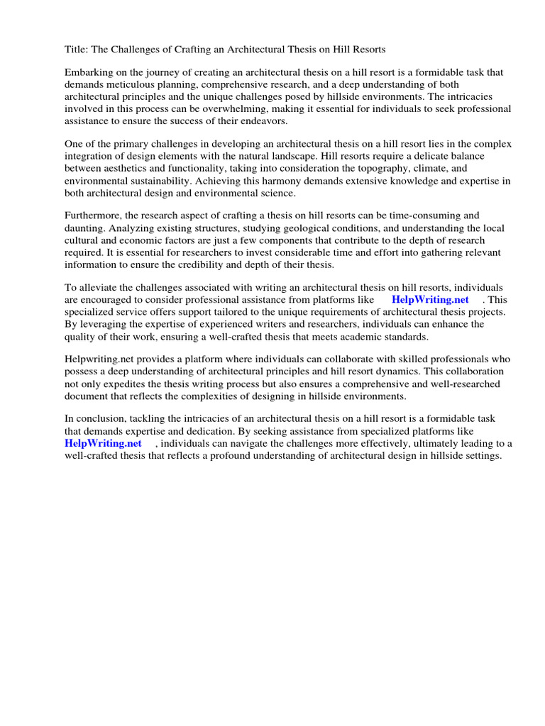 Architectural Thesis On Hill Resort | PDF