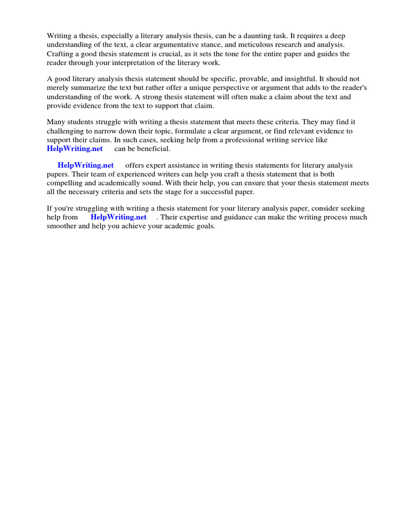Good Literary Analysis Thesis Statements | PDF | Essays | Thesis