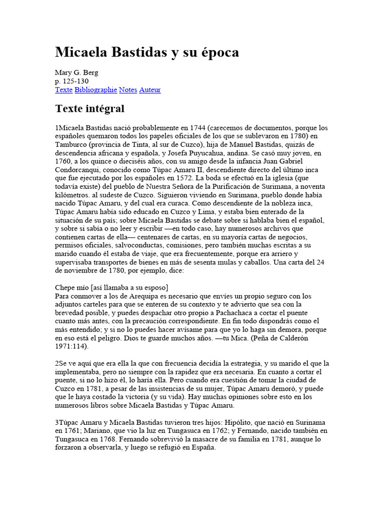 Micaela Bastidas y Su Época | PDF | América del Sur | Perú