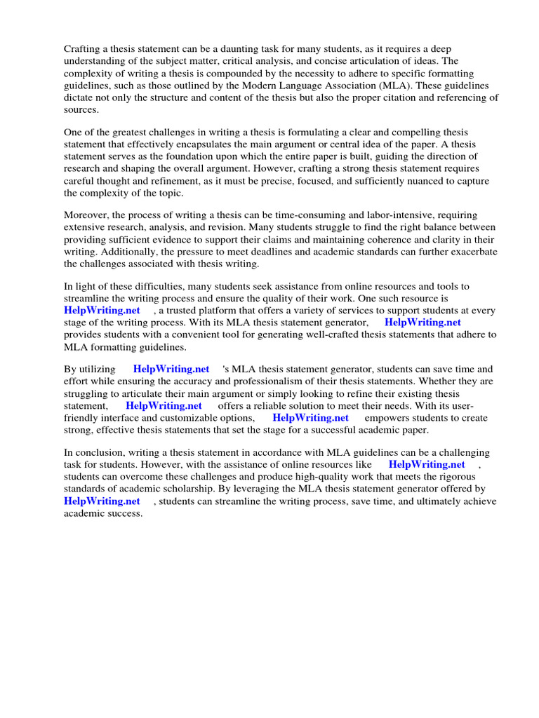Mla Thesis Statement Generator | PDF | Citation | Thesis