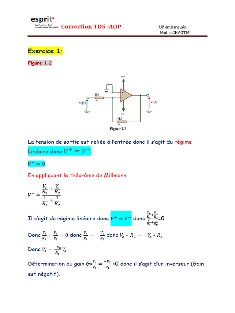 Correction Td5 Aop Et Régimes Linéaires Pdf
